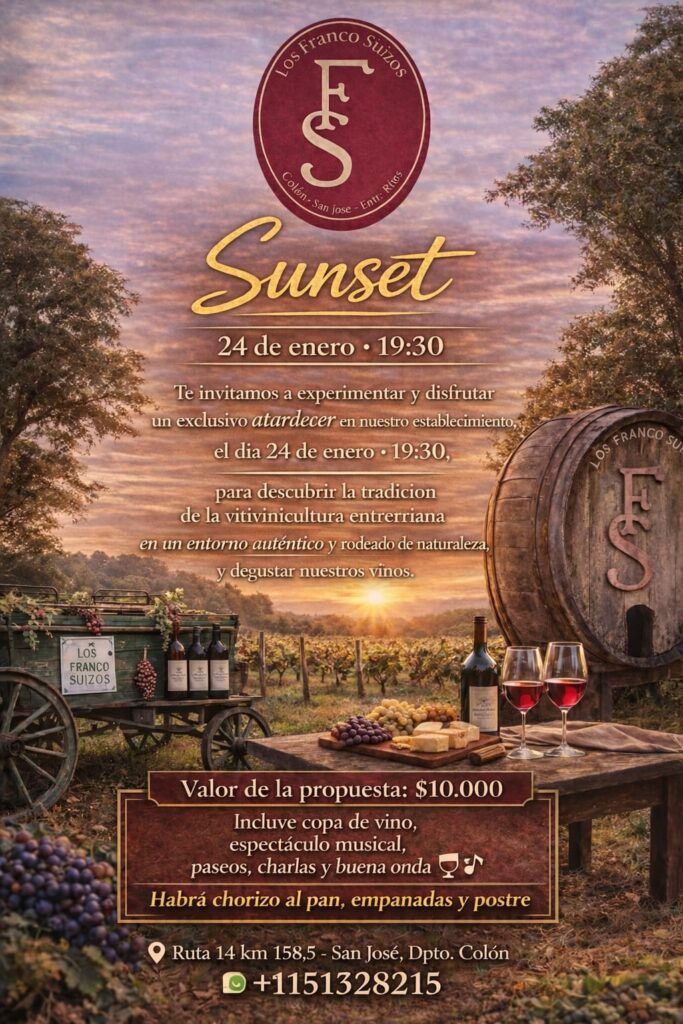 Wine Sunset en Los Francos Suizos - Colón Turismo